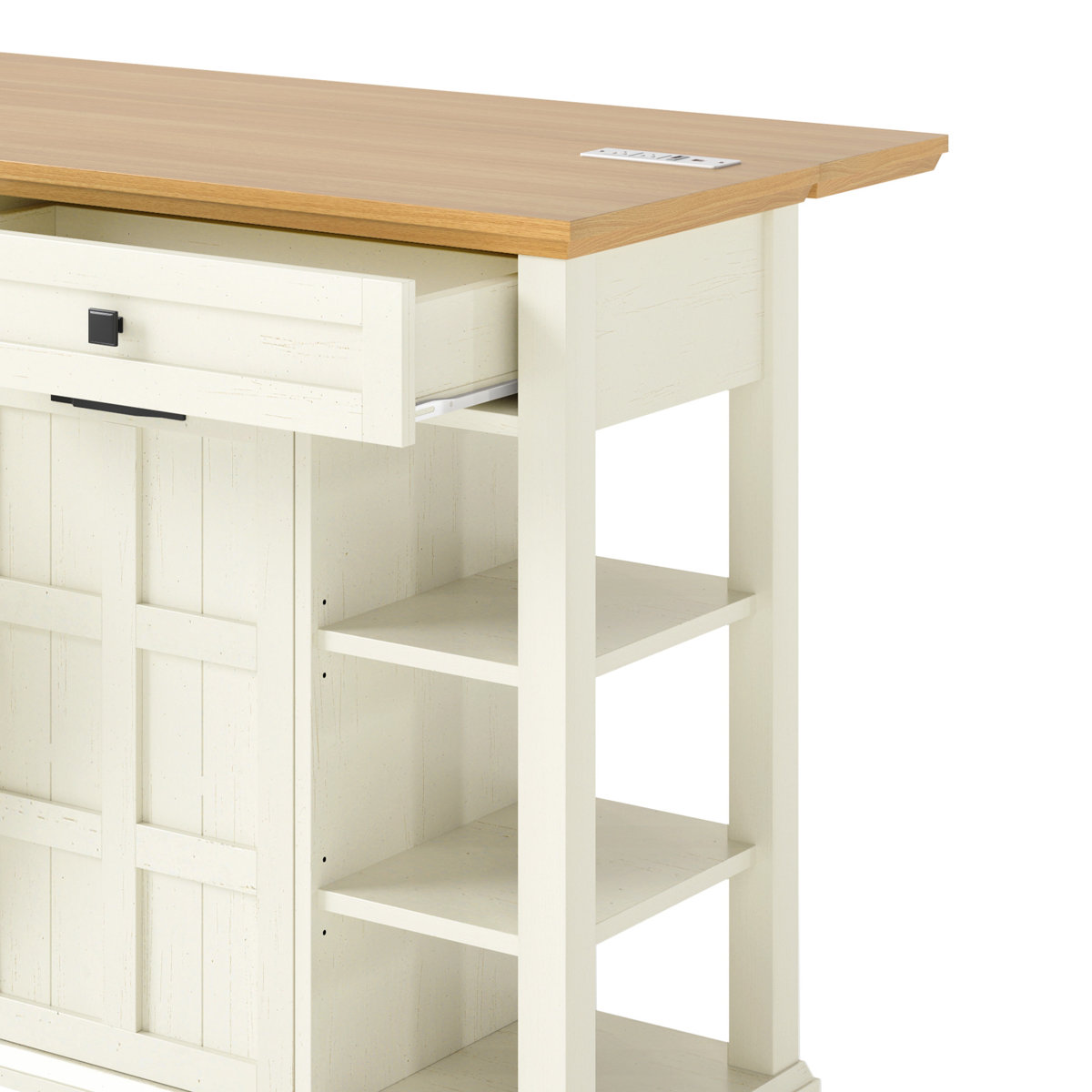 Lark Manor™ Kitchen Island With Power Outlet, Drop Leaf & Trash Can Storage On Wheels | Wayfair